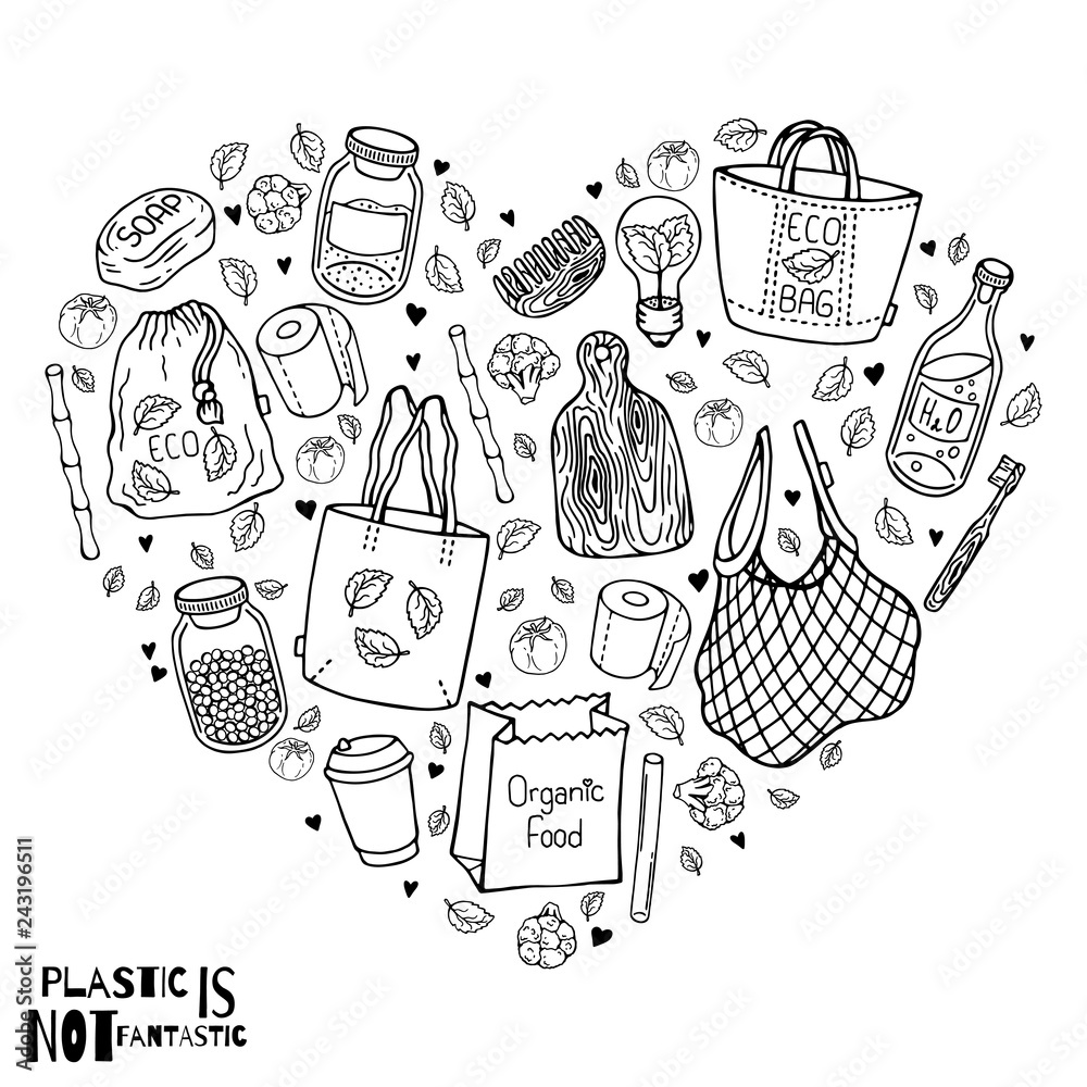 Vector illustrations on the environmental protection theme. No plastic ...