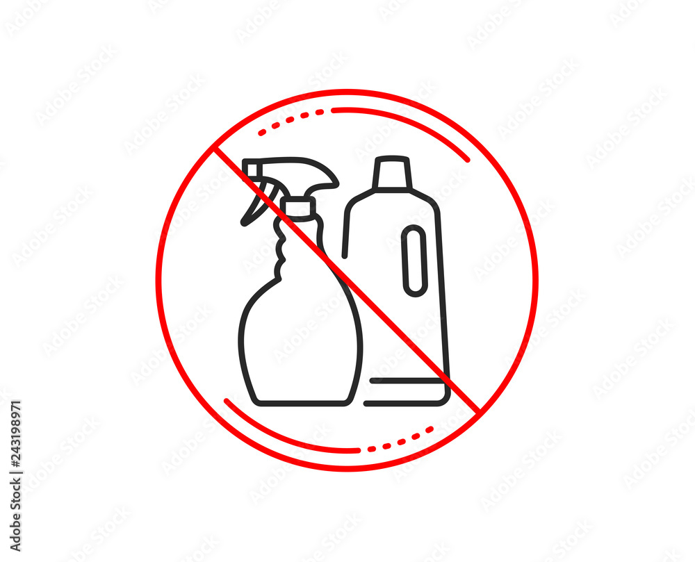 Vetor de No or stop sign. Cleaning spray and Shampoo line icon. Washing ...