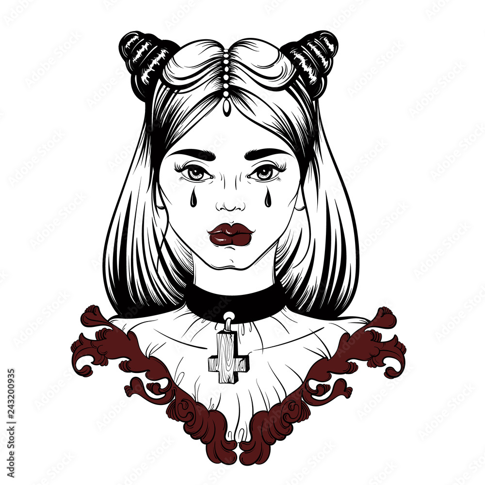 Vector illustration in street hand drawn style. Portrait of gothic ...