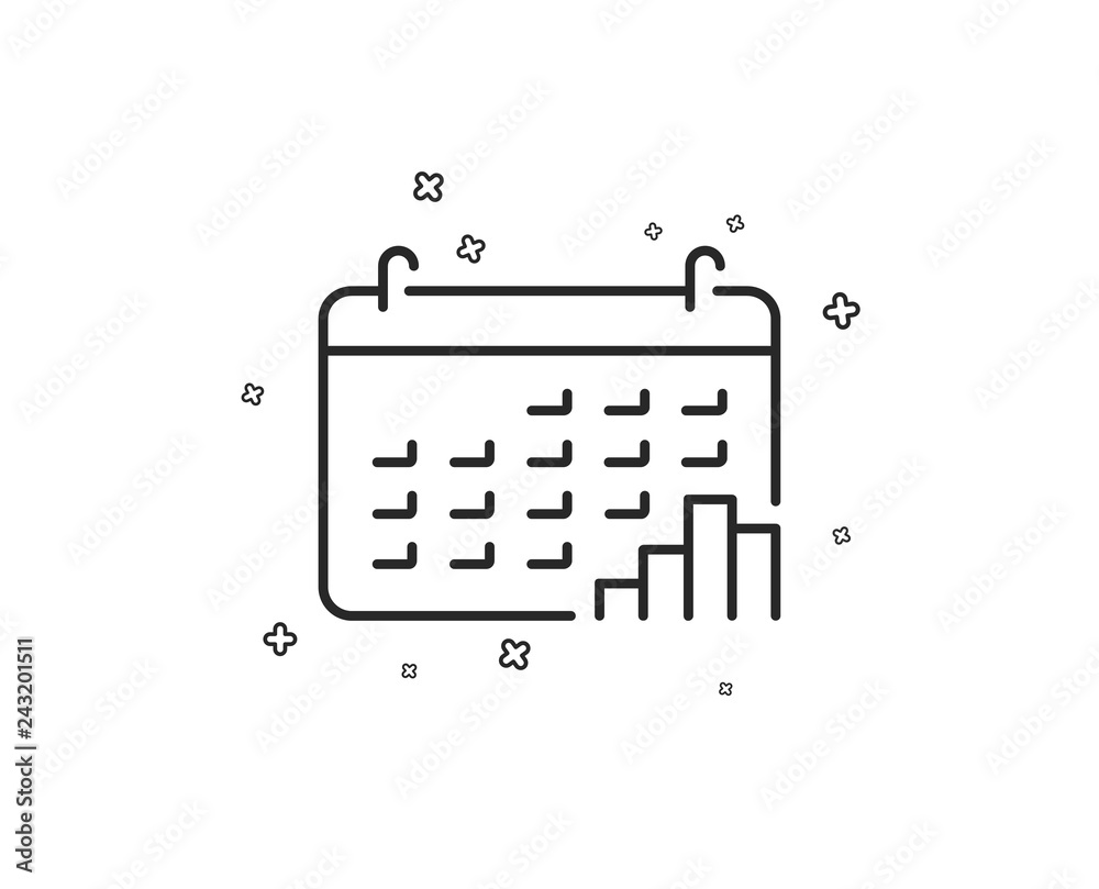 Calendar graph line icon. Column chart sign. Growth diagram symbol ...