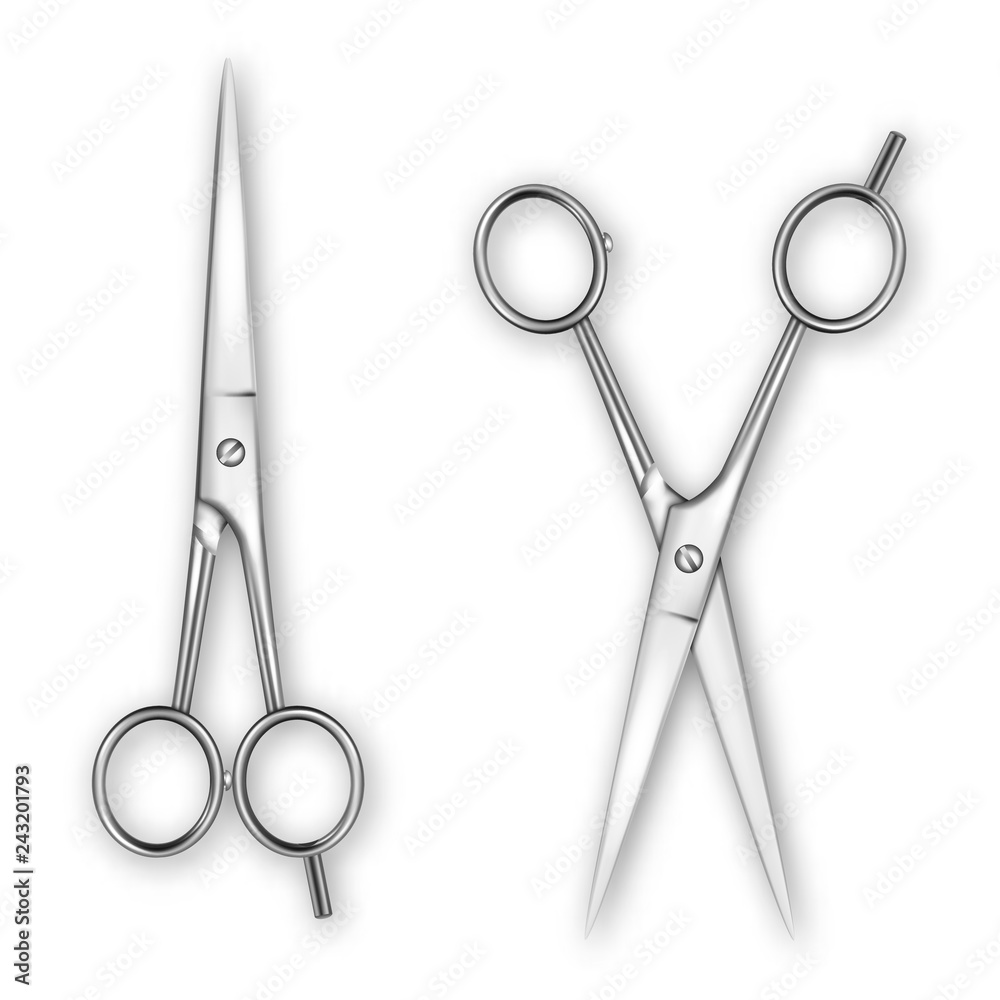Vector 3d Realistic Metal Closed and Opened Stationery Scissors with ...