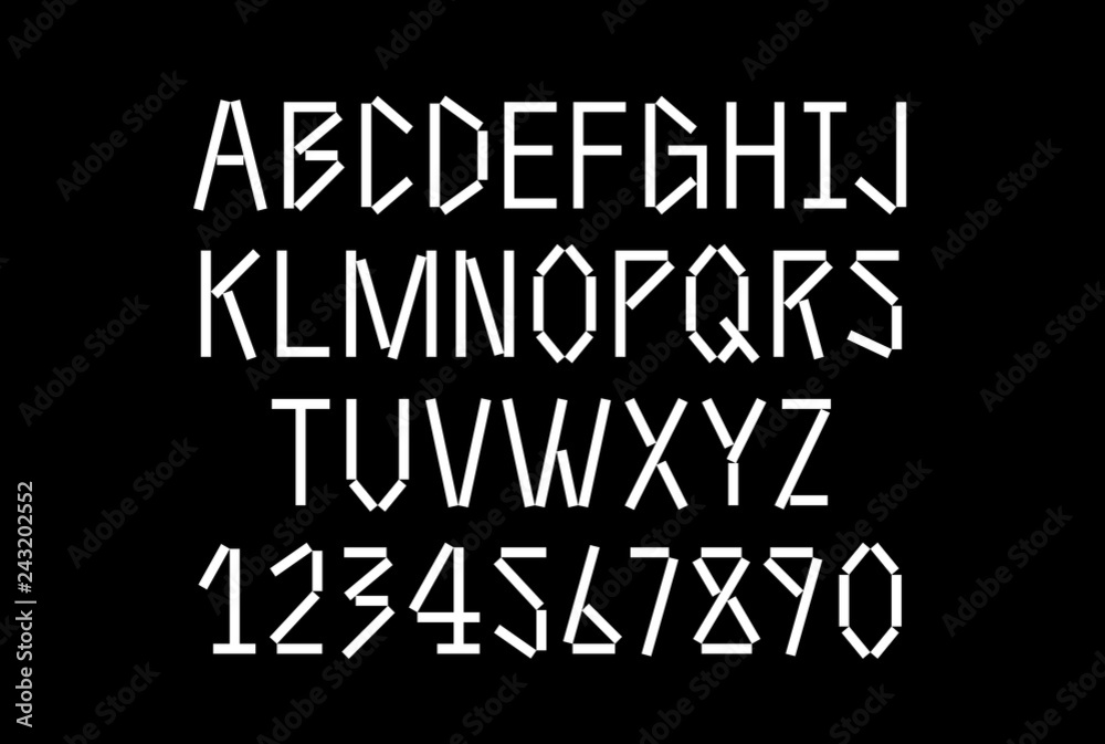 Stencil pattern latin typeface, editable font with uppercase, numbers ...