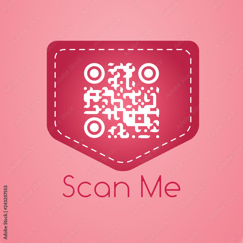 Vector illustration of BE MY VALENTINE text QR code label on pink ...