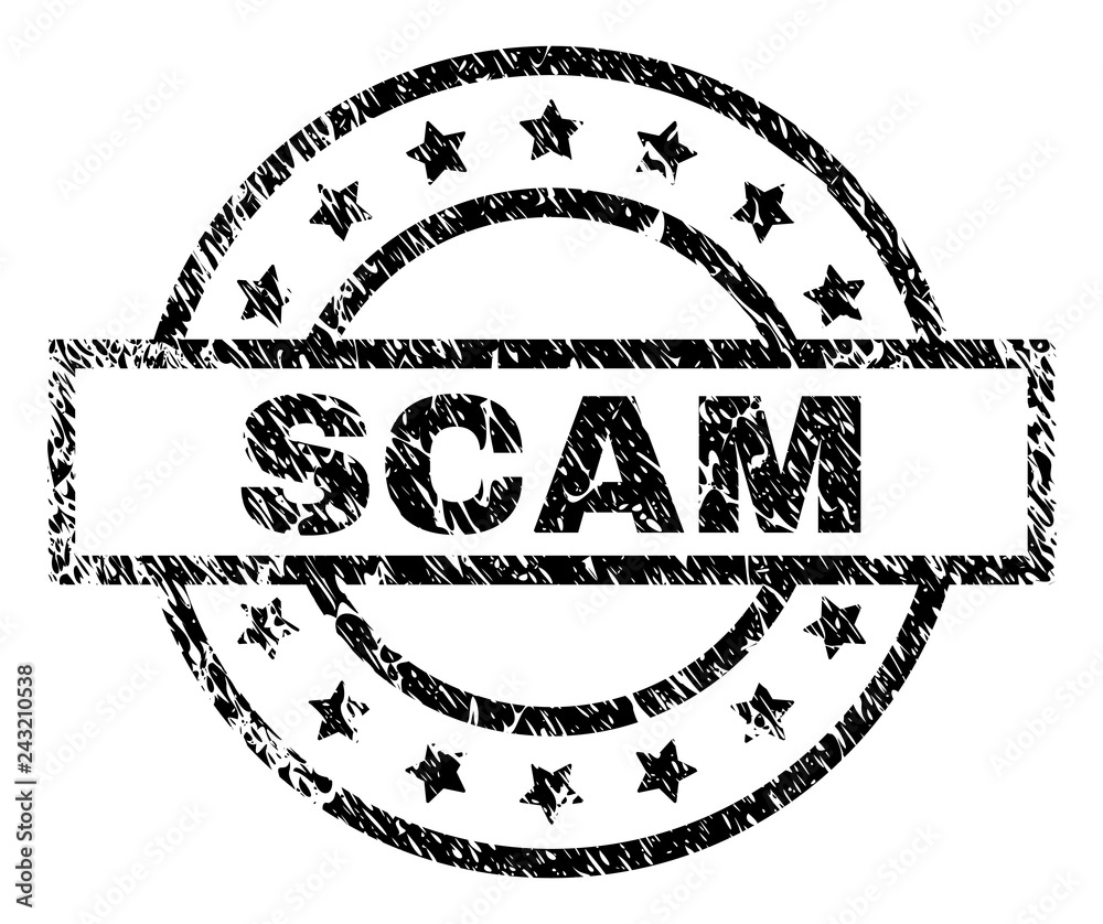 SCAM stamp seal watermark with distress style. Designed with rectangle ...