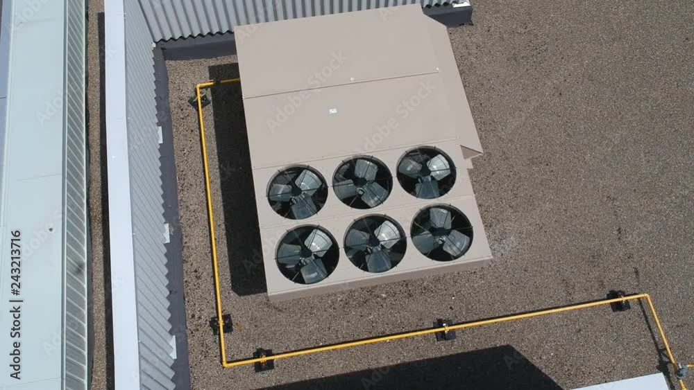 Aerial top view footage of AC exhaust vents of industrial air ...