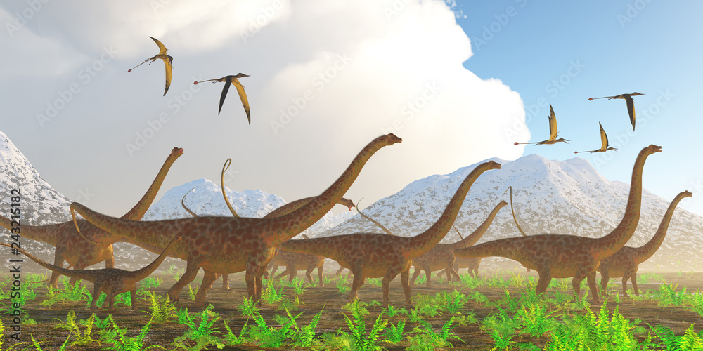 Diplodocus Dinosaur Migration - A herd of Diplodocus sauropod dinosaurs ...