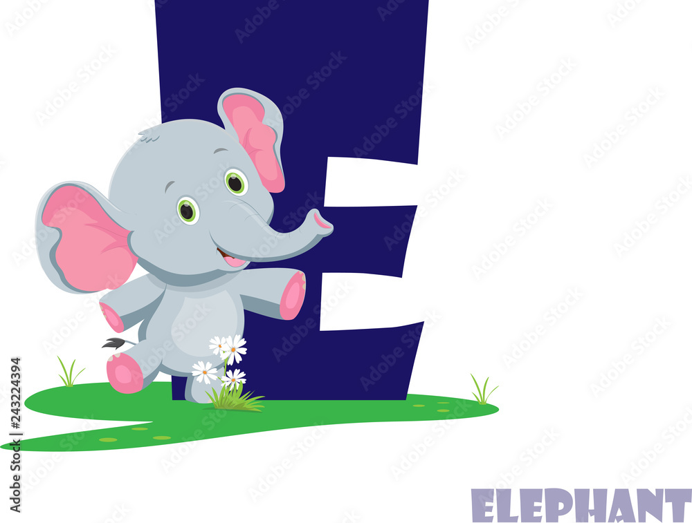 Cute Animal Zoo Alphabet. Letter E for elephant Stock Vector | Adobe Stock