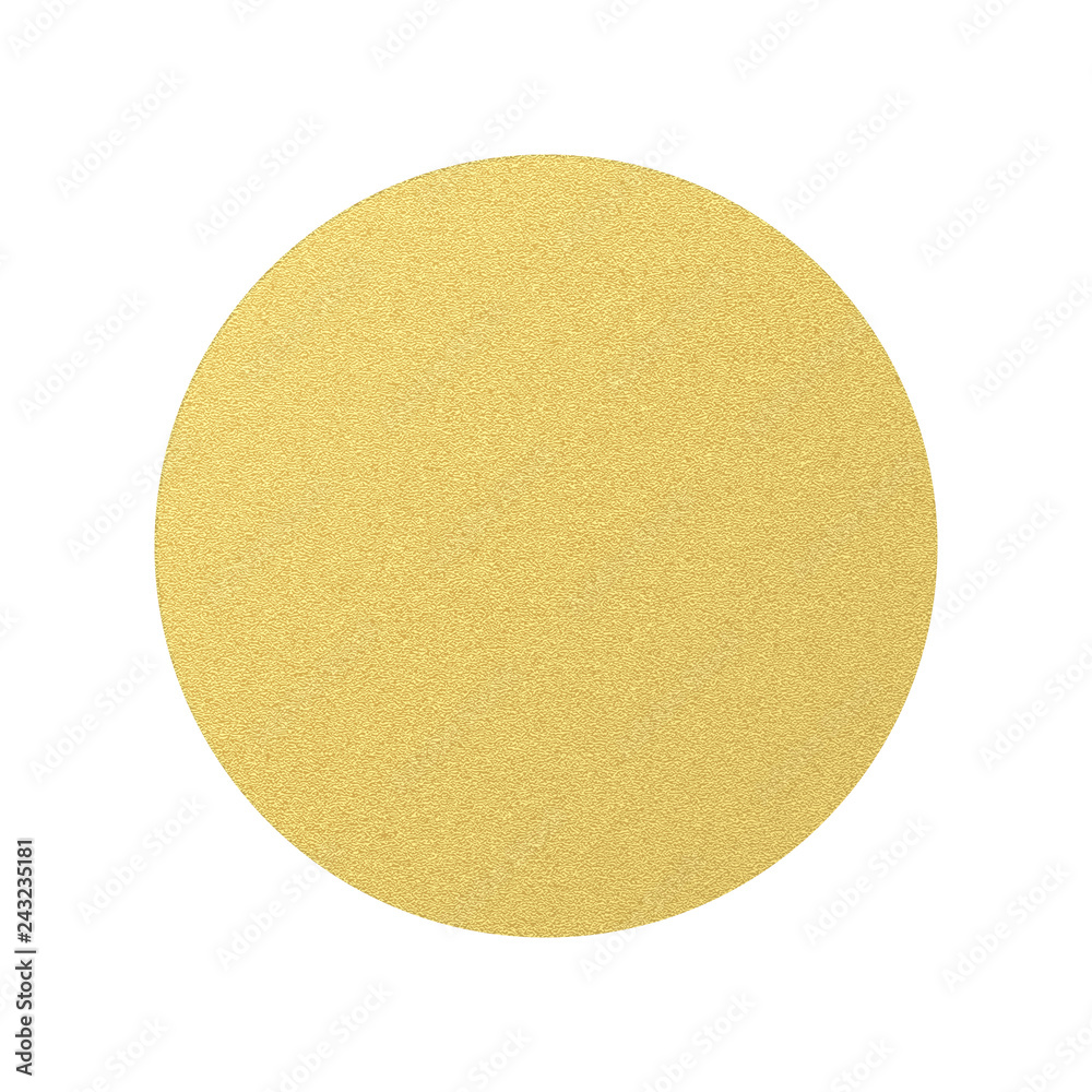 Golden round circle label with volume structure. Isolated object on ...