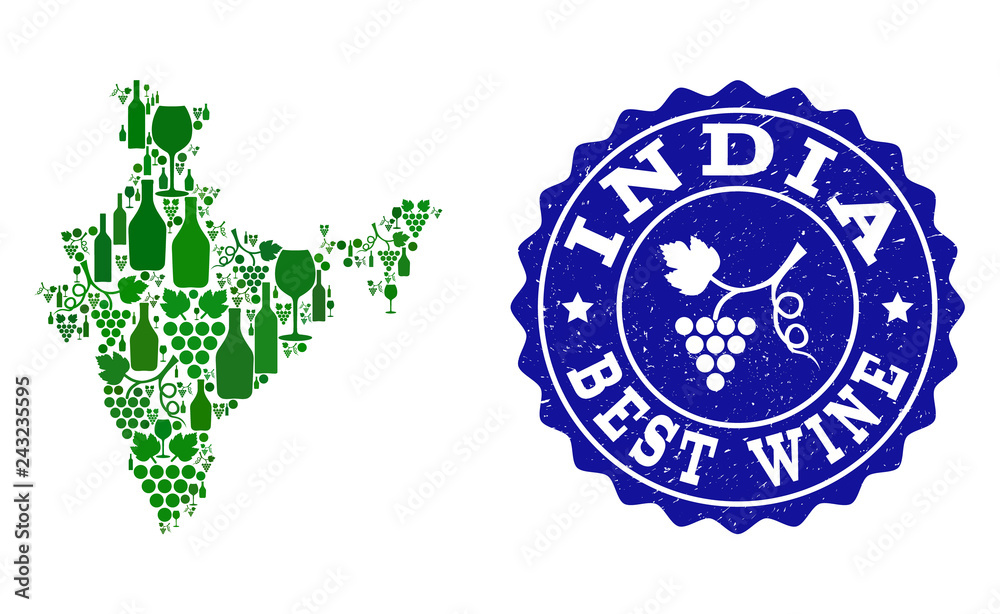 Vecteur Stock Vector composition of wine map of India and best grape ...