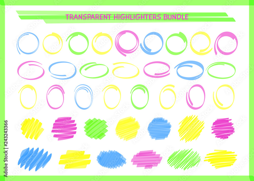 Transparent highlight pen circle frame set vector illustration ...