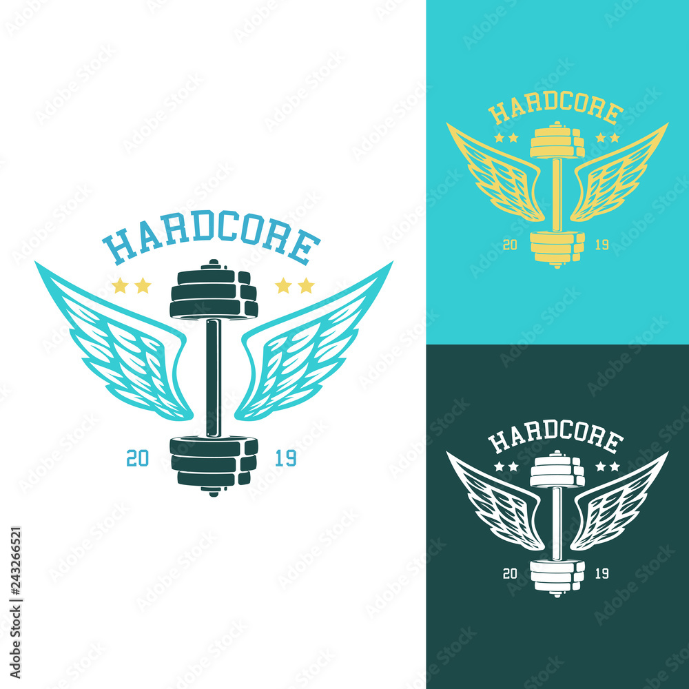 Dumbbell with wings. Template for bodybuilding and sport fitness logo ...