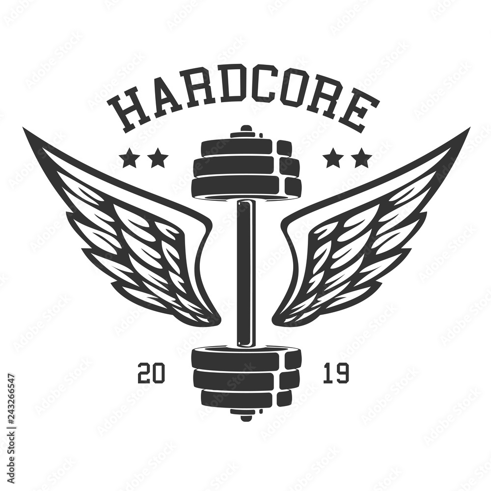 Dumbbell with wings. Template for bodybuilding and sport fitness logo ...