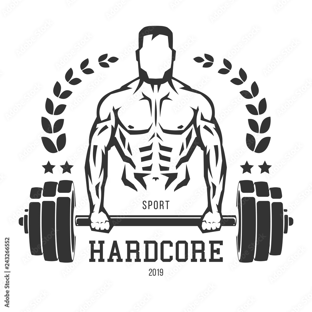 Silhouette of a muscular man with barbell. Template for bodybuilding ...