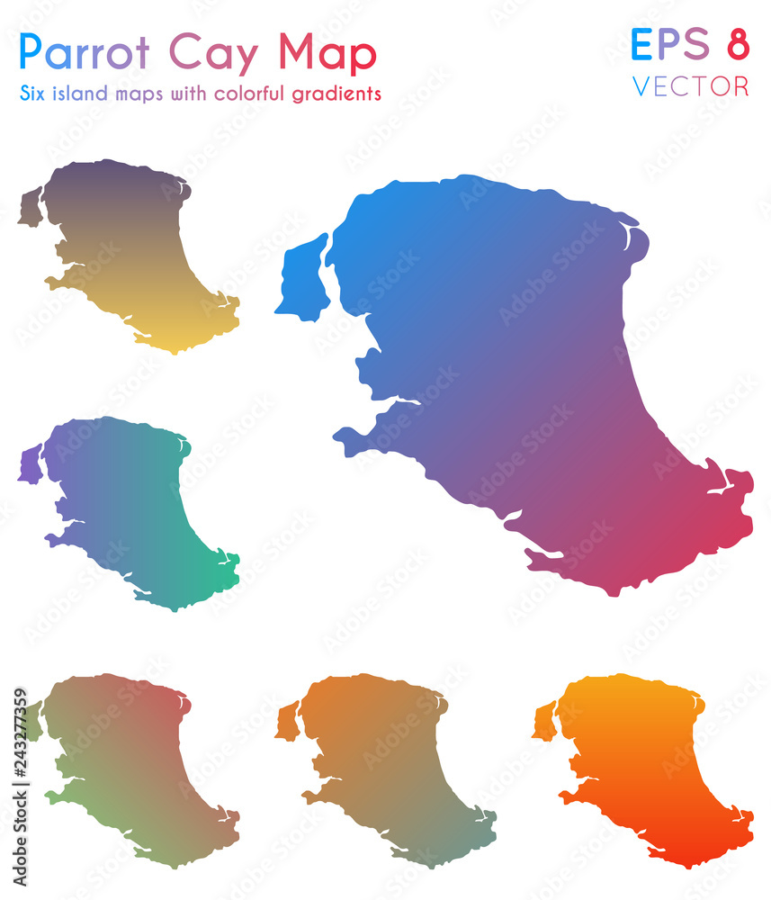 Map of Parrot Cay with beautiful gradients. Attractive set of Parrot ...