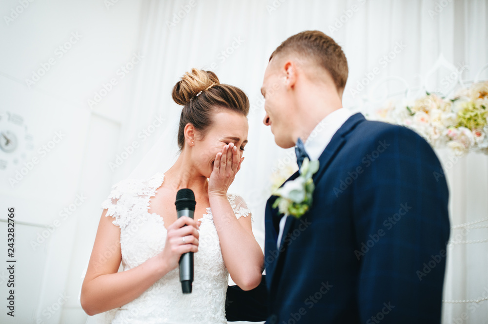 Tears of the bride. Emotions newlyweds. Wedding ceremony. A declaration ...