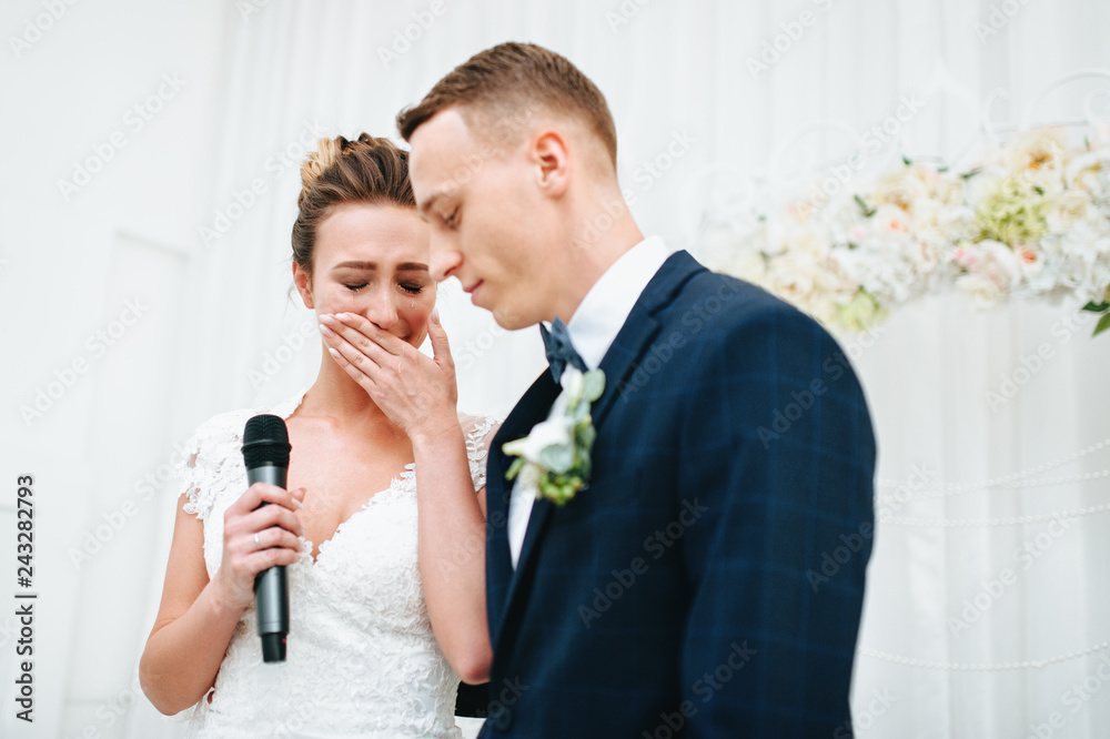 Tears of the bride. Emotions newlyweds. Wedding ceremony. A declaration ...