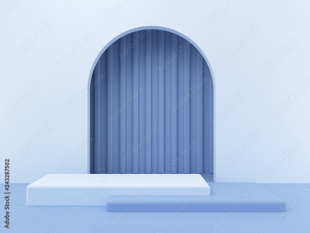 3d minimal scene with geometrical forms. Trendy platform. Arch with a ...