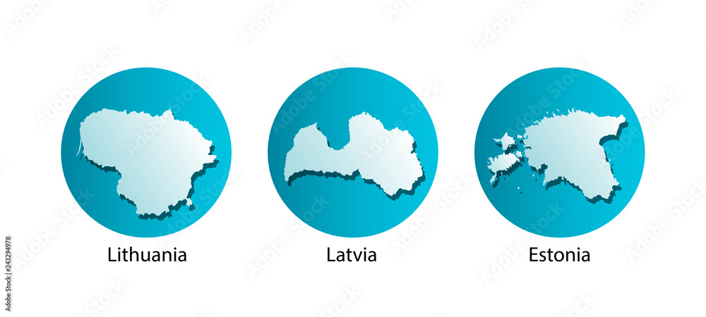 Vector illustration set with blue silhouettes of Baltic States maps ...