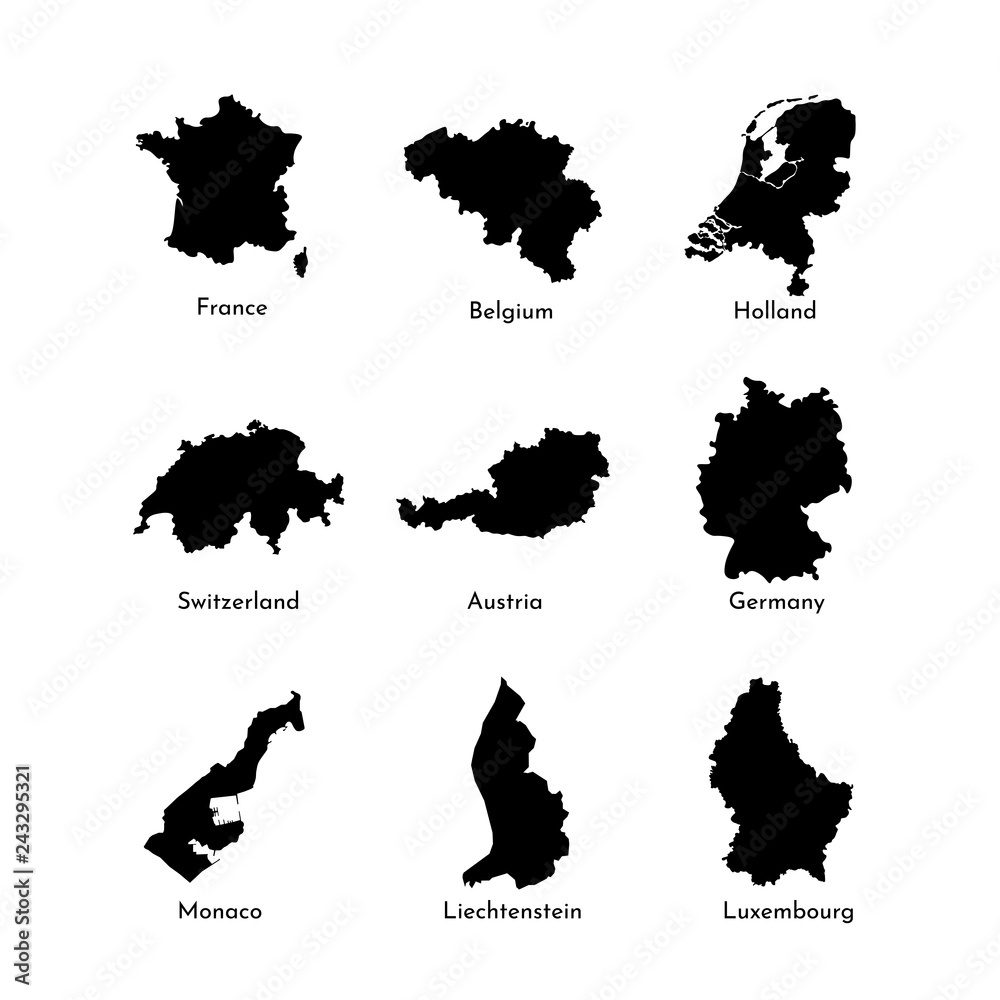 Vector illustration. Black silhouettes of West Europe states maps ...