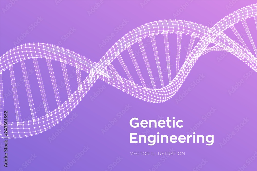 DNA sequence. Wireframe DNA molecules structure mesh. DNA code editable ...
