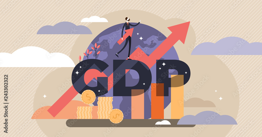 GDP vector illustration. Tiny persons concept with gross domestic ...