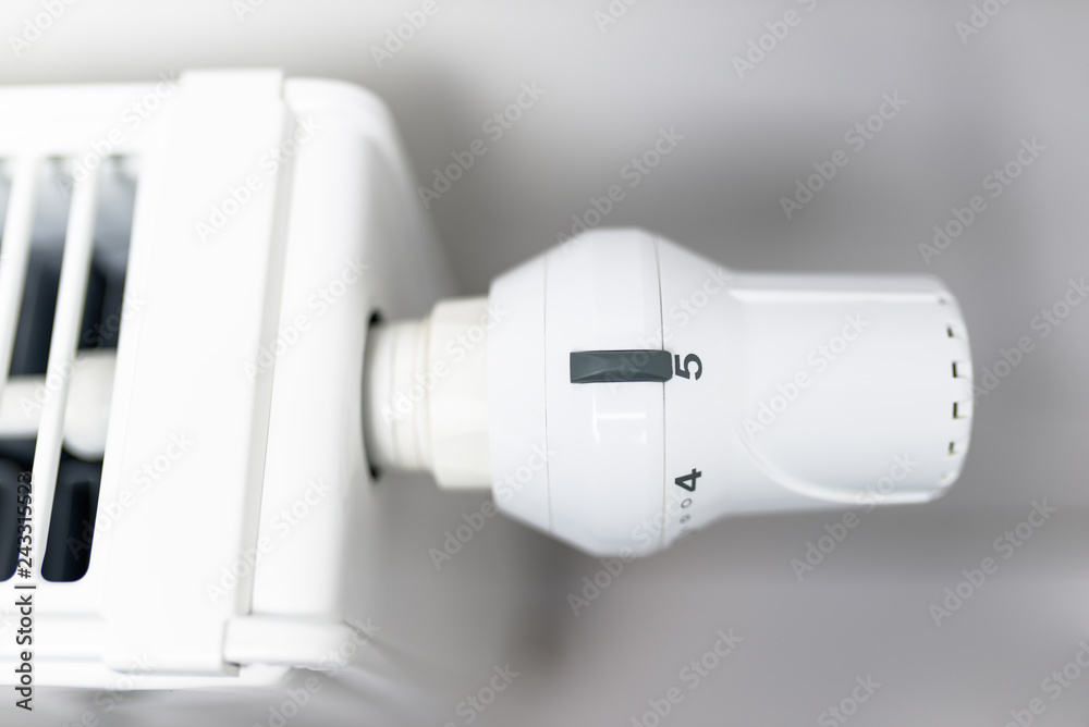 Radiator with thermostat set to maximum position 5. Stock Photo | Adobe ...