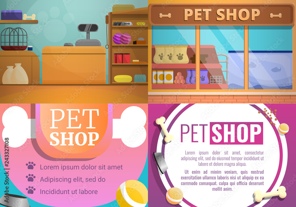 Pet store banner set. Cartoon illustration of pet store vector banner ...