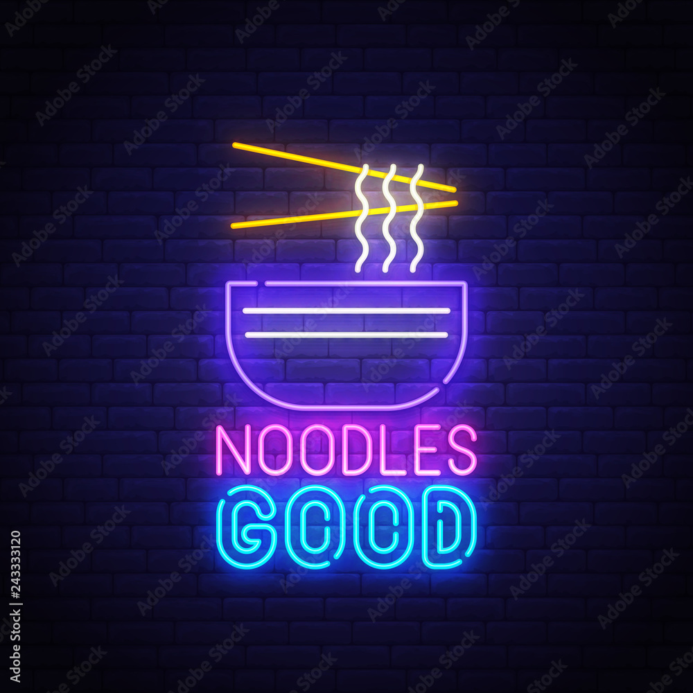Noodles neon text, bright signboard, light banner. Noodles logo neon ...