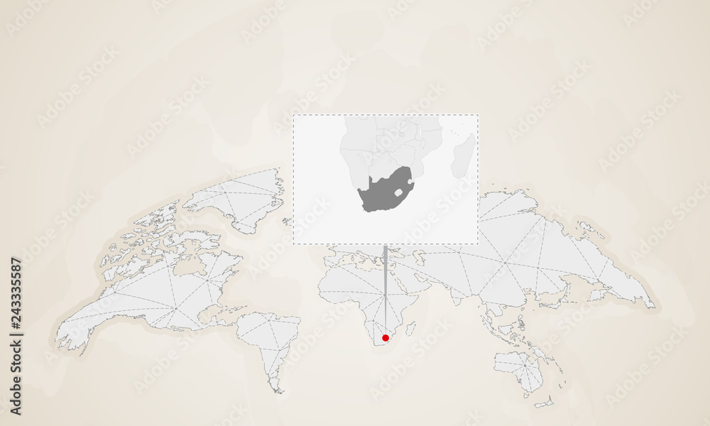 Map of South Africa with neighbor countries pinned on world map. Stock ...