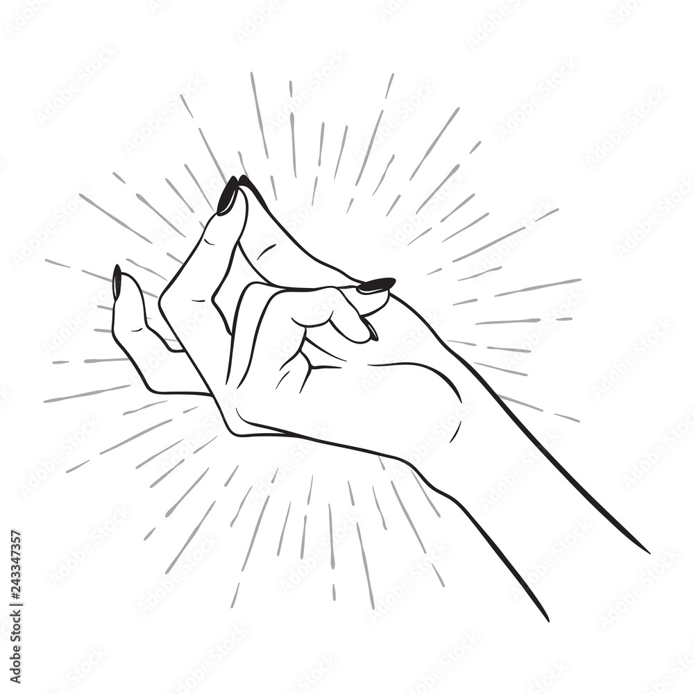 Hand drawn female hand with snapping finger gesture. Flash tattoo ...