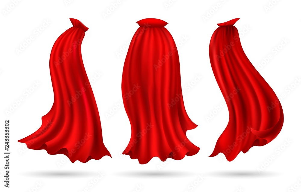 Hero cape. Red superhero cloak vector illustration, flowing silk super ...