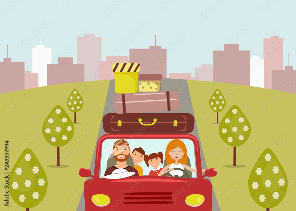 Family Driving Car Cartoon