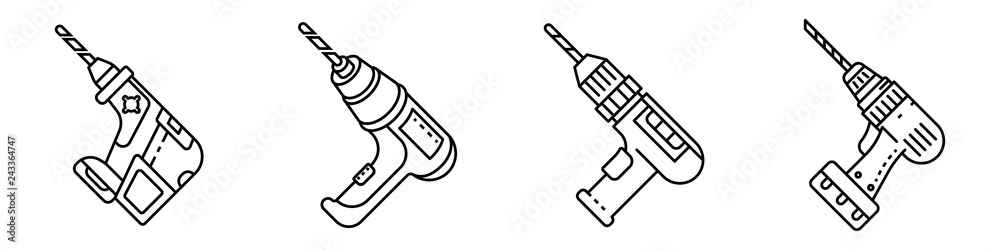 Drilling machine icons set. Outline set of drilling machine vector icons for web design isolated ...
