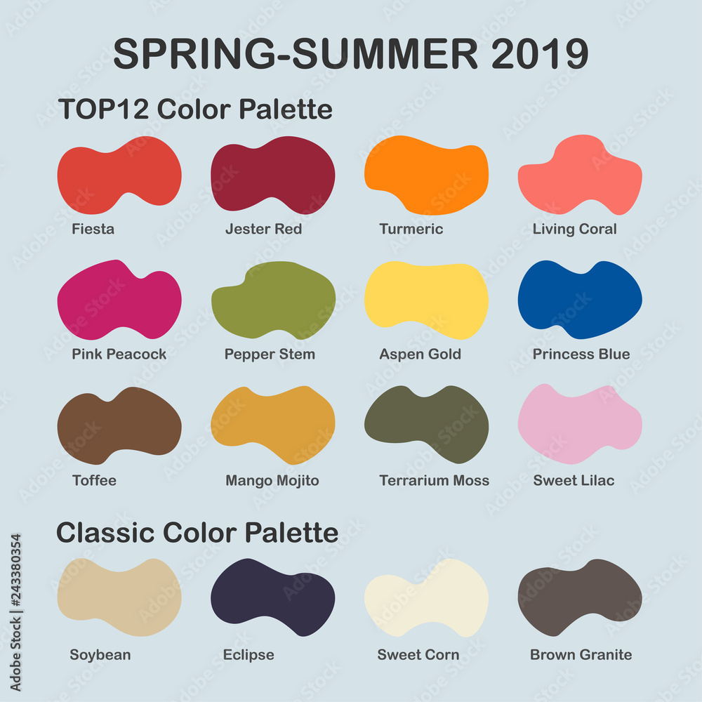 Spring /Summer 2019 Color Palette. Fashion color trend. Palette Guide ...