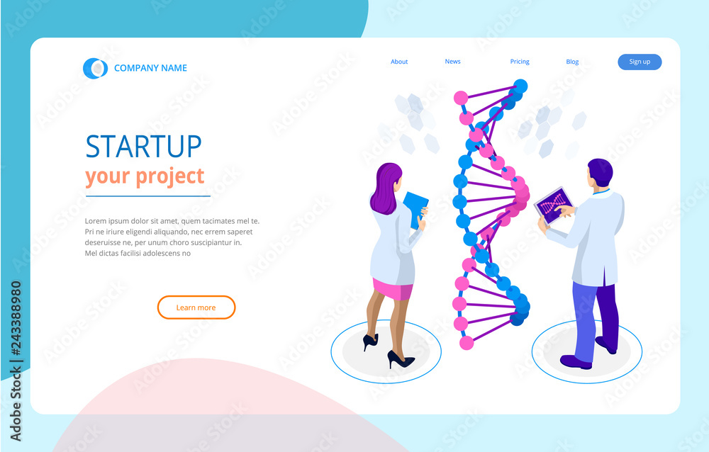 Isometric DNA helix, DNA Analysing concept. Digital blue background ...