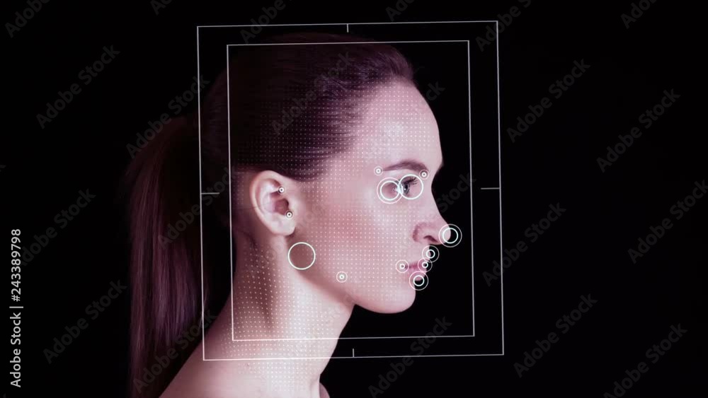 Vídeo do Stock: Facial Recognition System. Face ID. Face Detection Dots ...