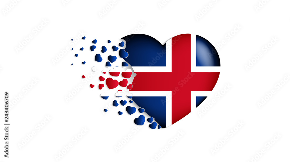 National flag of Iceland in heart illustration. With love to Iceland ...