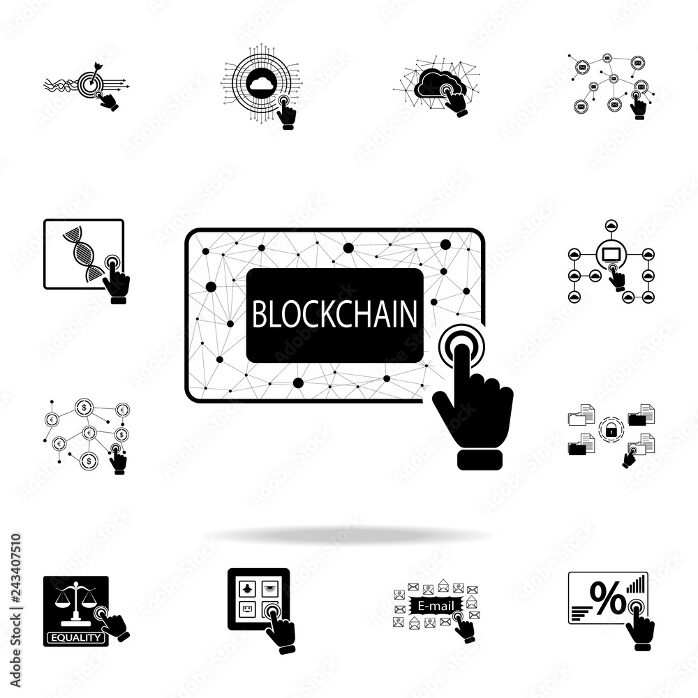 blockchain concept on touch screen icon. Detailed set of digital touch ...