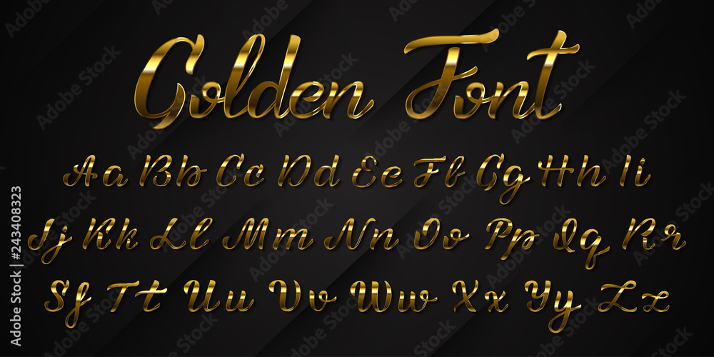 Vector realistic isolated golden handwritten font letters for template ...