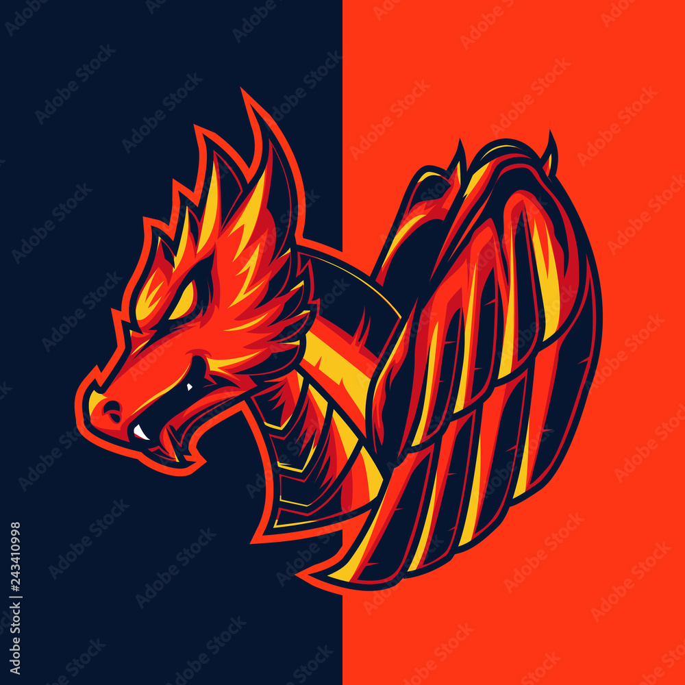 Esport gaming logo with red dragon theme. Light red like fire Stock ...