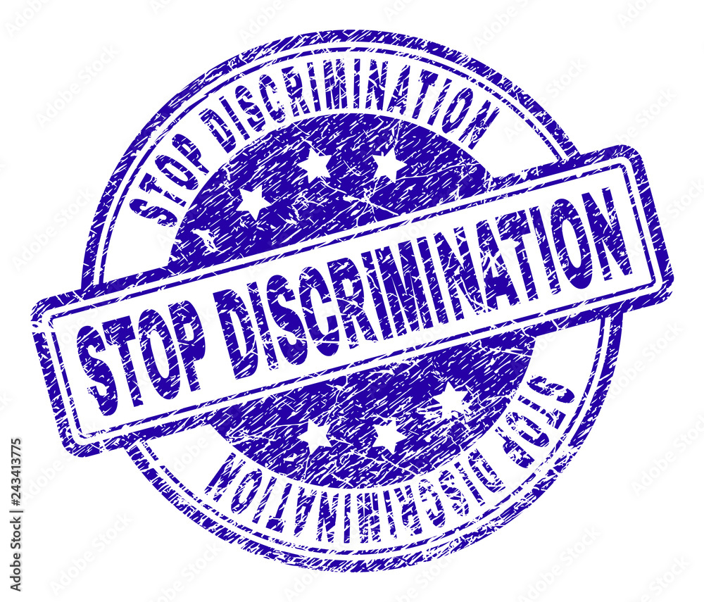 STOP DISCRIMINATION stamp seal watermark with grunge texture. Designed ...