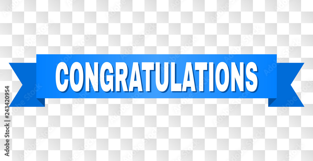 CONGRATULATIONS text on a ribbon. Designed with white title and blue ...