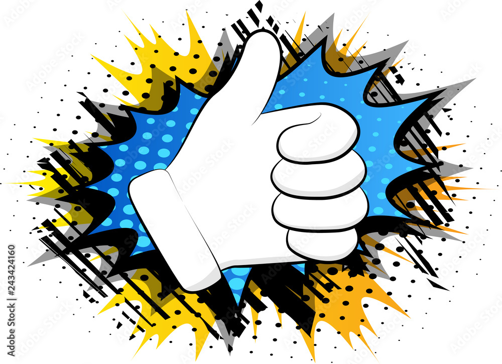 Vector cartoon hand thumbs up. Illustrated Like hand sign on comic book ...