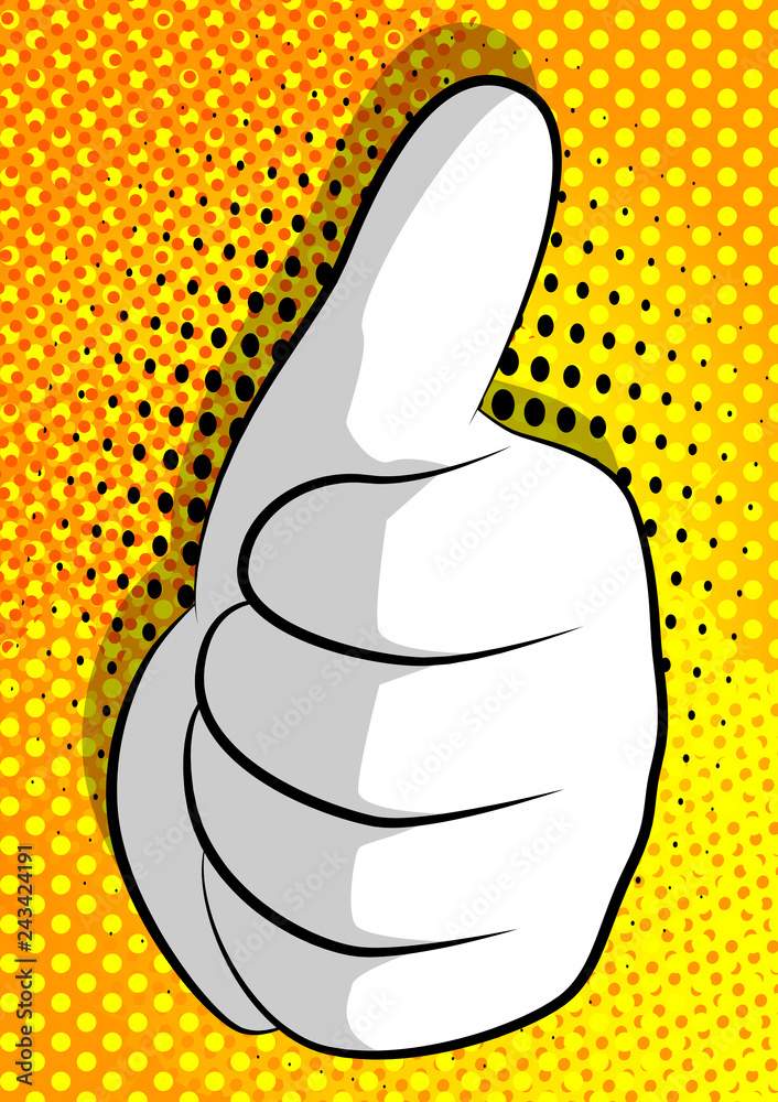 Vector cartoon hand thumbs up. Illustrated Like hand sign on comic book ...