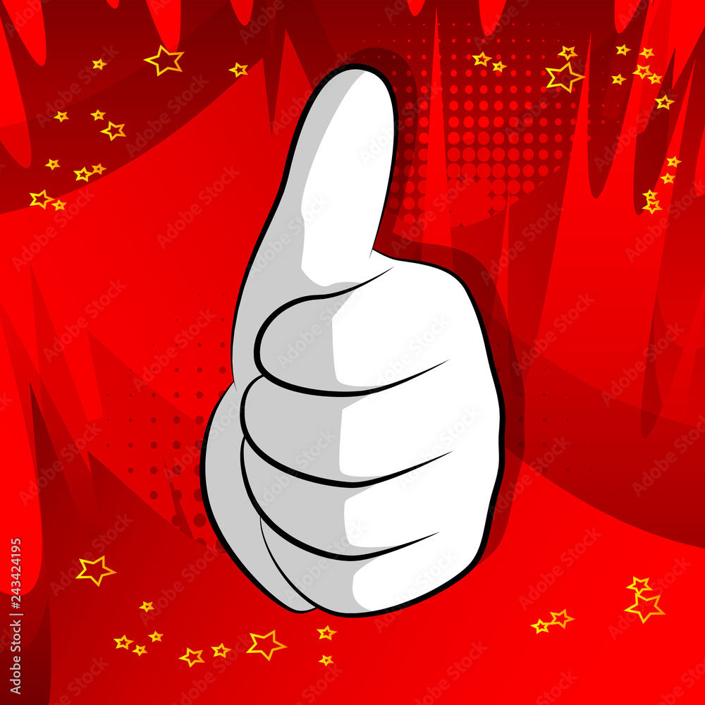 Vector cartoon hand thumbs up. Illustrated Like hand sign on comic book ...