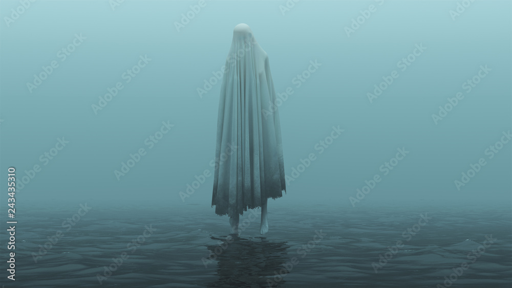 Floating Evil Spirit Over Water on a Foggy Day 3d Illustration 3d ...
