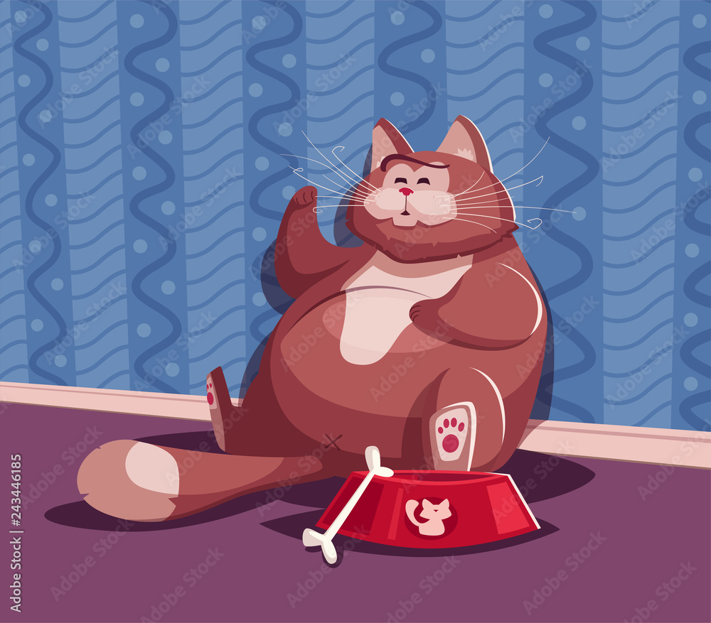Funny fat cat. Cartoon vector illustration. Character design Stock ...