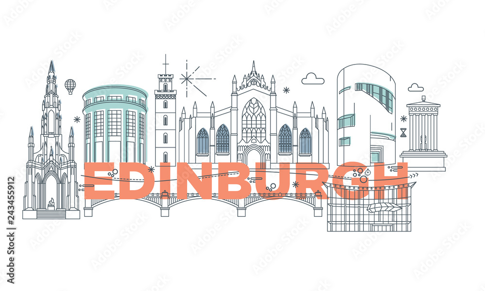 Typography word Edinburgh branding technology concept. Collection of ...
