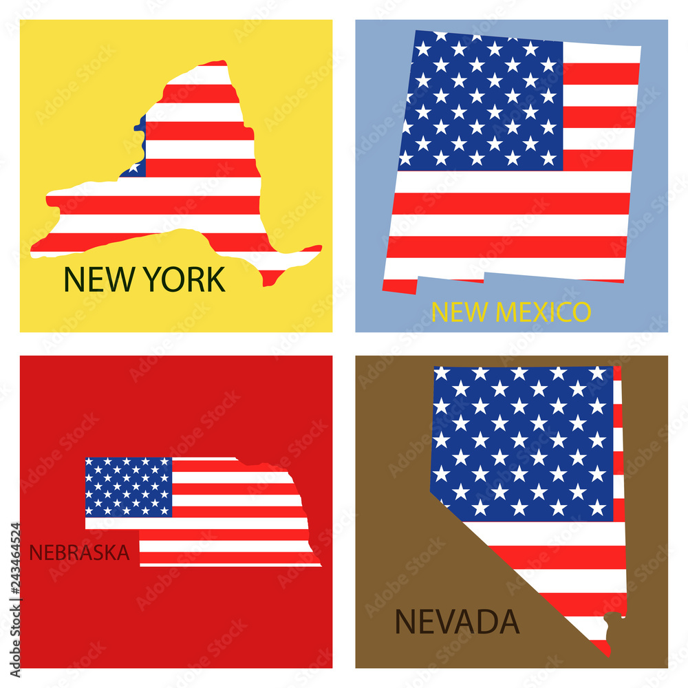 Poster map of United States of America with state names. Flag print map ...