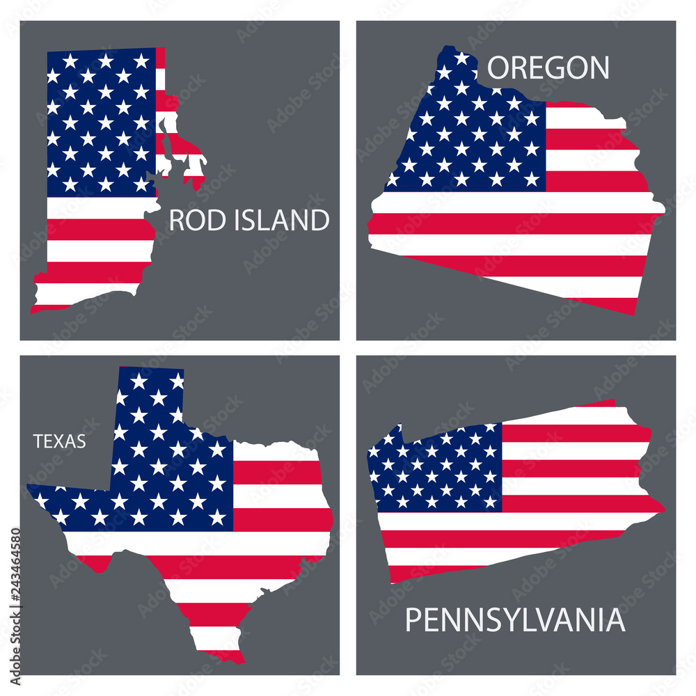 Poster map of United States of America with state names. Flag print map ...